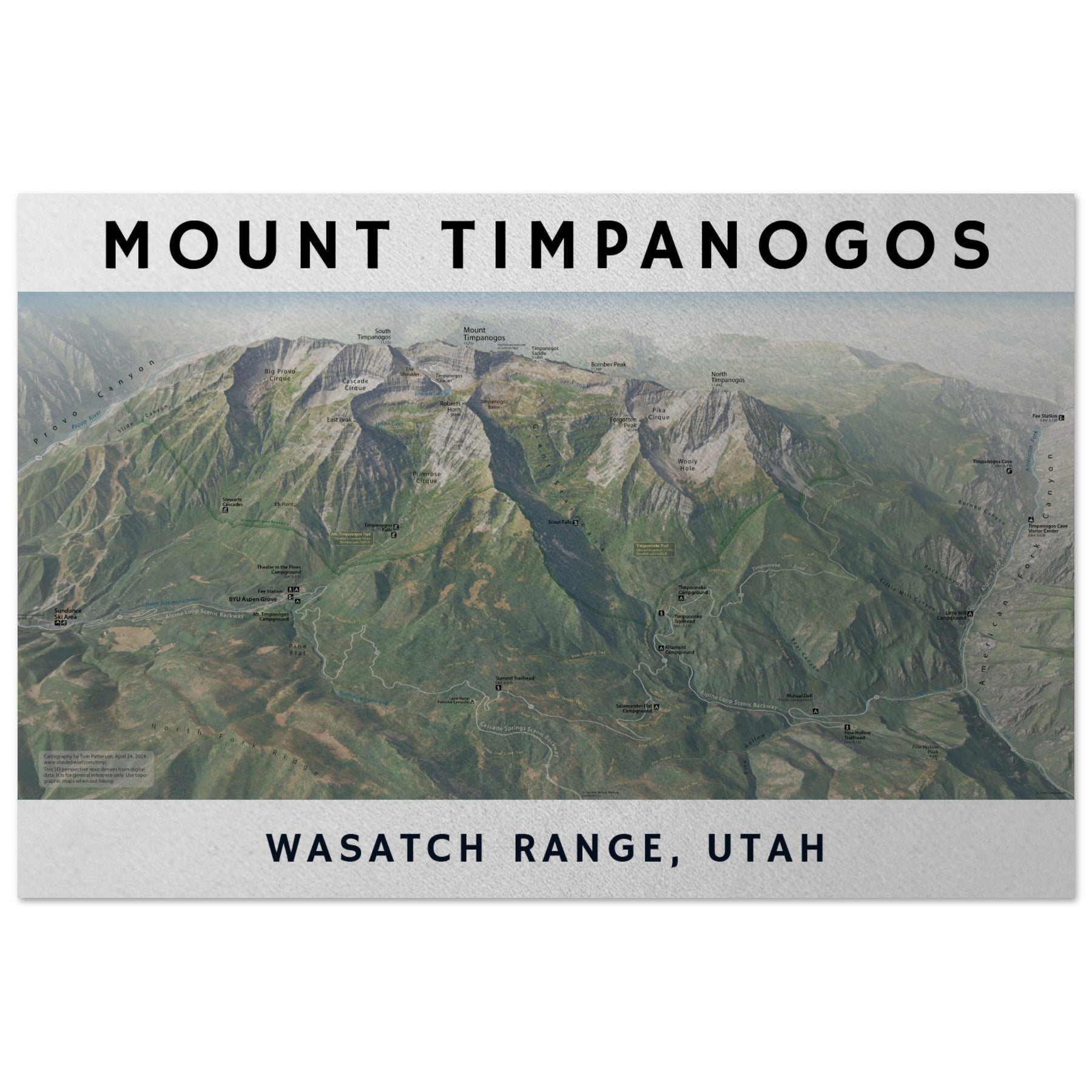 Mount Timpanogos 3D Perspective Map (Aluminum) – Timpanogos Hiking Co.