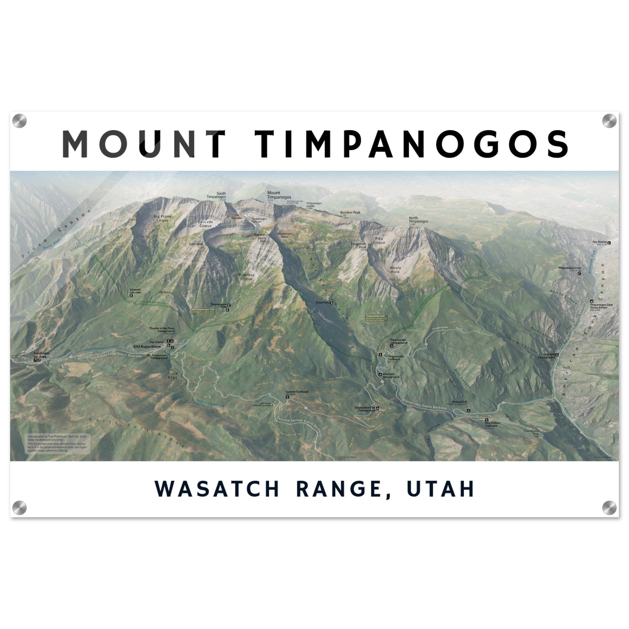 Mount Timpanogos 3D Perspective Map (Acryllic) – Timpanogos Hiking Co.
