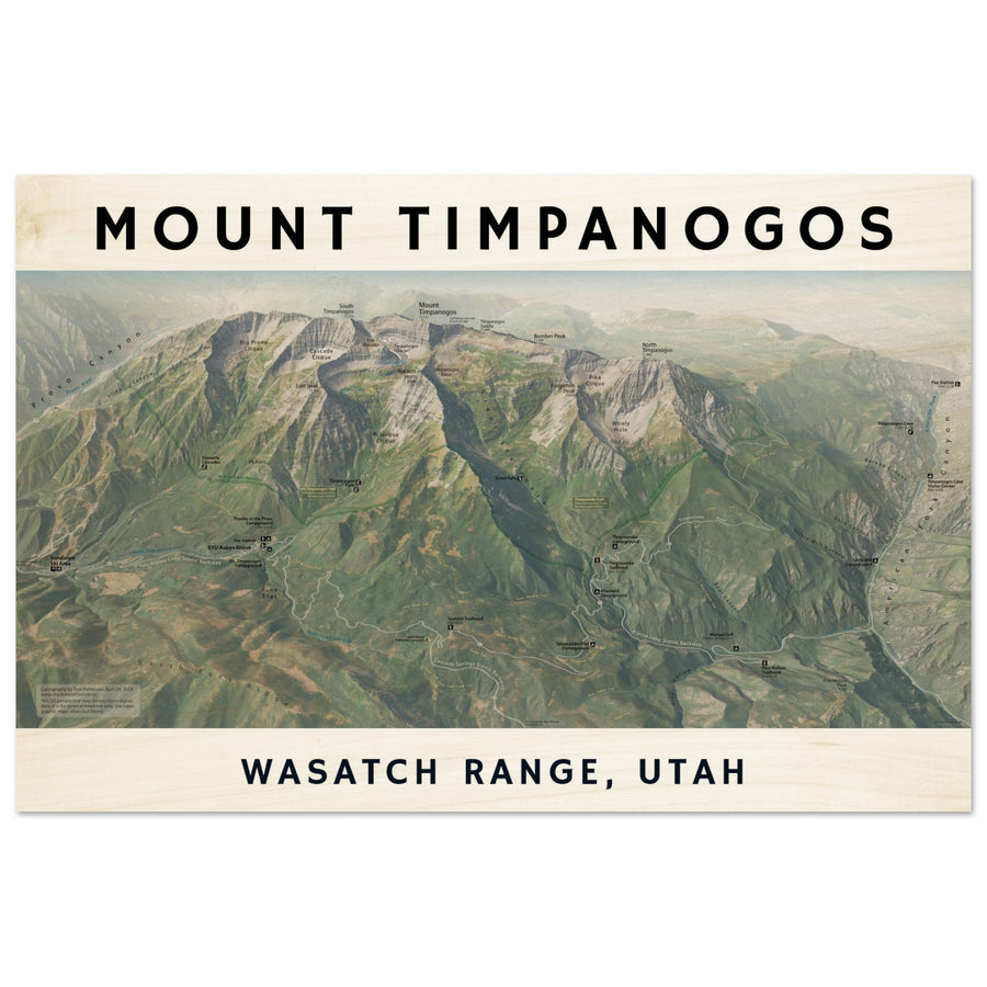 Mount Timpanogos 3D Perspective Map (Wood Print) – Timpanogos Hiking Co.