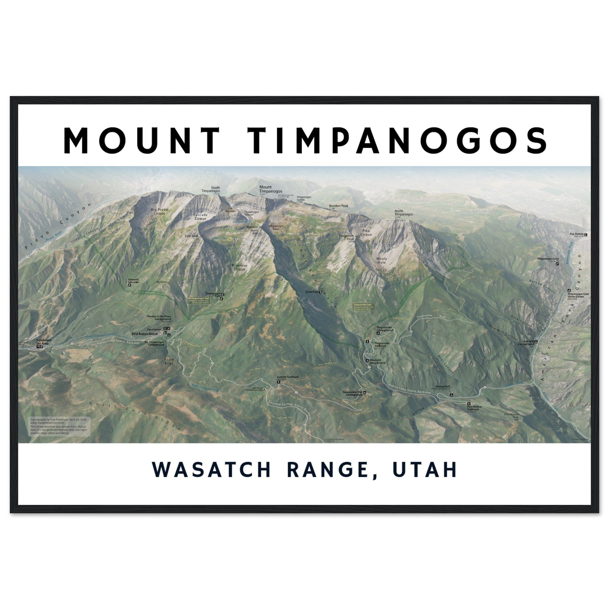 Mount Timpanogos 3D Perspective Map (Premium Matte Poster) – Timpanogos ...