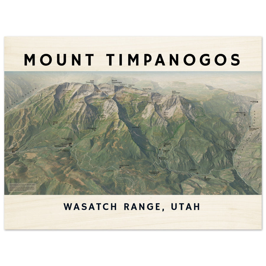Mount Timpanogos 3D Perspective Map (Wood Print) – Timpanogos Hiking Co.